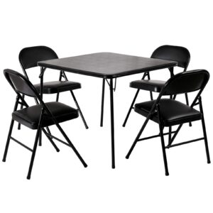 vecelo folding table & 4 padded chairs portable & no assembly required, 5 piece set, blk