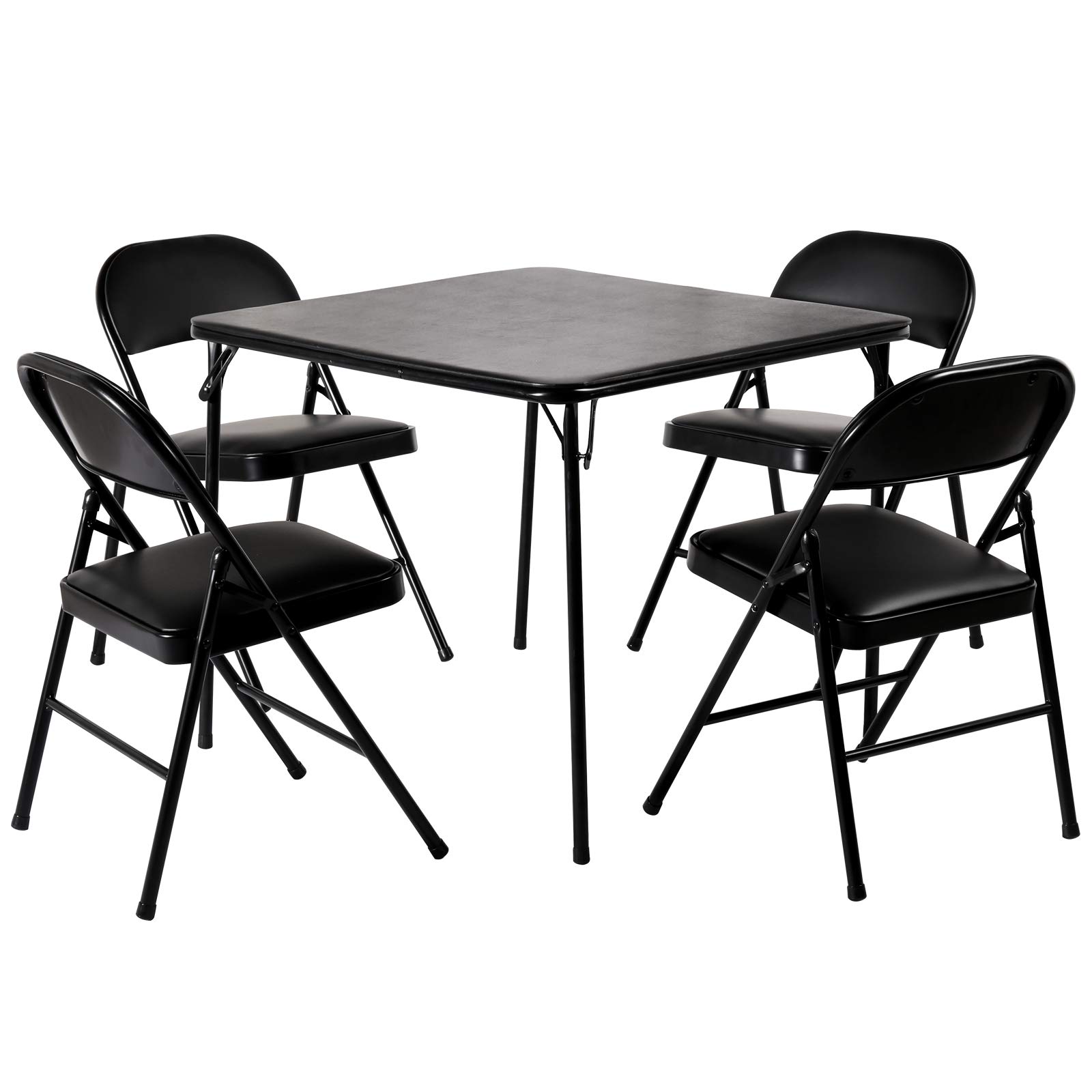 VECELO Folding Table & 4 Padded Chairs Portable & No Assembly Required, 5 Piece Set, BLK