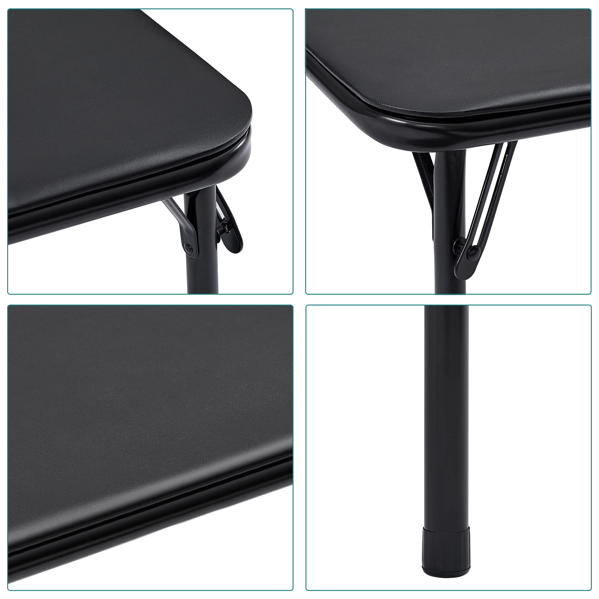 VECELO Folding Table & 4 Padded Chairs Portable & No Assembly Required, 5 Piece Set, BLK