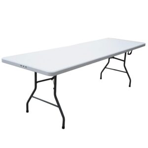 plastic development group outdoor and indoor use 8 foot plastic half folding banquet, kitchen, dining, and card table, white