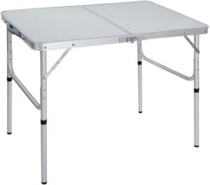 cimiva aluminum folding table 3 foot, adjustable height lightweight portable camping table for picnic beach outdoor indoor, white 36 x 24 inch (3-feet (2 heights 15"/28"))