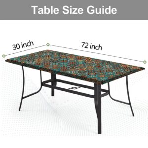 Aihonmin Tablecloth for Folding Table, Waterproof Picnic Table Cover Fitted Table Covers for 6 Foot Tables, Elastic Rim Plastic Table Cover for Picnic, Camping, Indoor, Outdoor Boho(30 x 72 Inches)