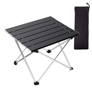 tesouro portable camping table,folding side table aluminum top for outdoor cooking, hiking, travel, picnic (small, black)