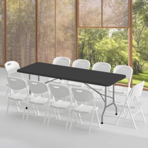 Magshion Folding Tables 8ft Plastic Craft Table Folding Table with Handle for Indoor Outdoor Dining Camping Picnic Party Black