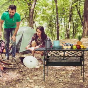 LIANTRAL Camping Table, Portable Aluminum Roll-up Picnic Backpacking Table with Mesh Storage Bag, 46.5” x 26.8” x 21.7”, Black