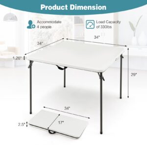 Giantex Portable Folding Table, Foldable Picnic Table with All-Weather HDPE Tabletop, Metal Frame & Carry Straps, Heavy Duty Outdoor Camping Table, Lightweight Card Table for Beach, BBQ, Party (White)