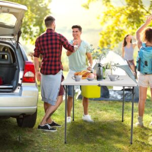 Giantex Portable Folding Table, Foldable Picnic Table with All-Weather HDPE Tabletop, Metal Frame & Carry Straps, Heavy Duty Outdoor Camping Table, Lightweight Card Table for Beach, BBQ, Party (White)