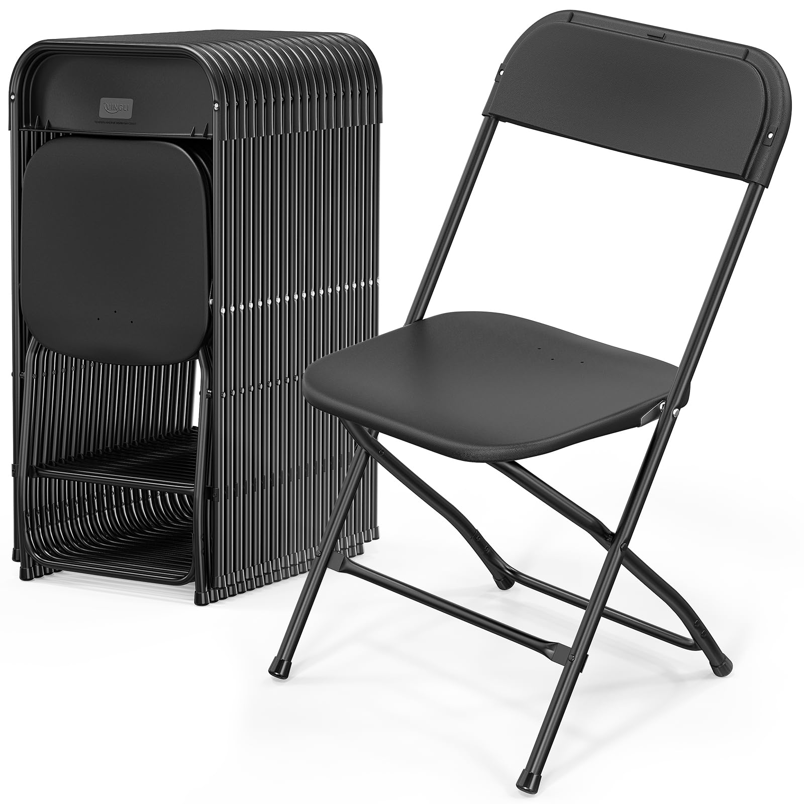 VINGLI 20 Pack Black Plastic Folding Chair, Indoor Outdoor Portable Stackable Commercial Seat with Steel Frame 350lb. Capacity for Events Office Wedding Party Picnic Kitchen Dining