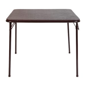 EMMA + OLIVER Brown Foldable Card Table with Vinyl Table Top - Game Table - Portable Table