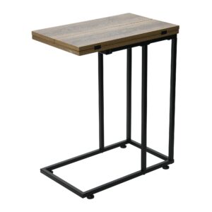 household essentials jamestown extendable c-shaped for accessiblity side end table ashwood rustic wood grain and black metal