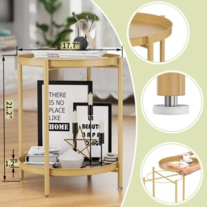 OVICAR Gold Side Table - 2 Tier Metal Round End Table Coffee Table Small Sofa Side Table Outdoor Indoor Accent Table Nightstand Waterproof Removable Tray Table for Living Room Bedroom Balcony