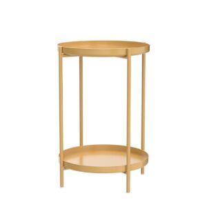 OVICAR Gold Side Table - 2 Tier Metal Round End Table Coffee Table Small Sofa Side Table Outdoor Indoor Accent Table Nightstand Waterproof Removable Tray Table for Living Room Bedroom Balcony