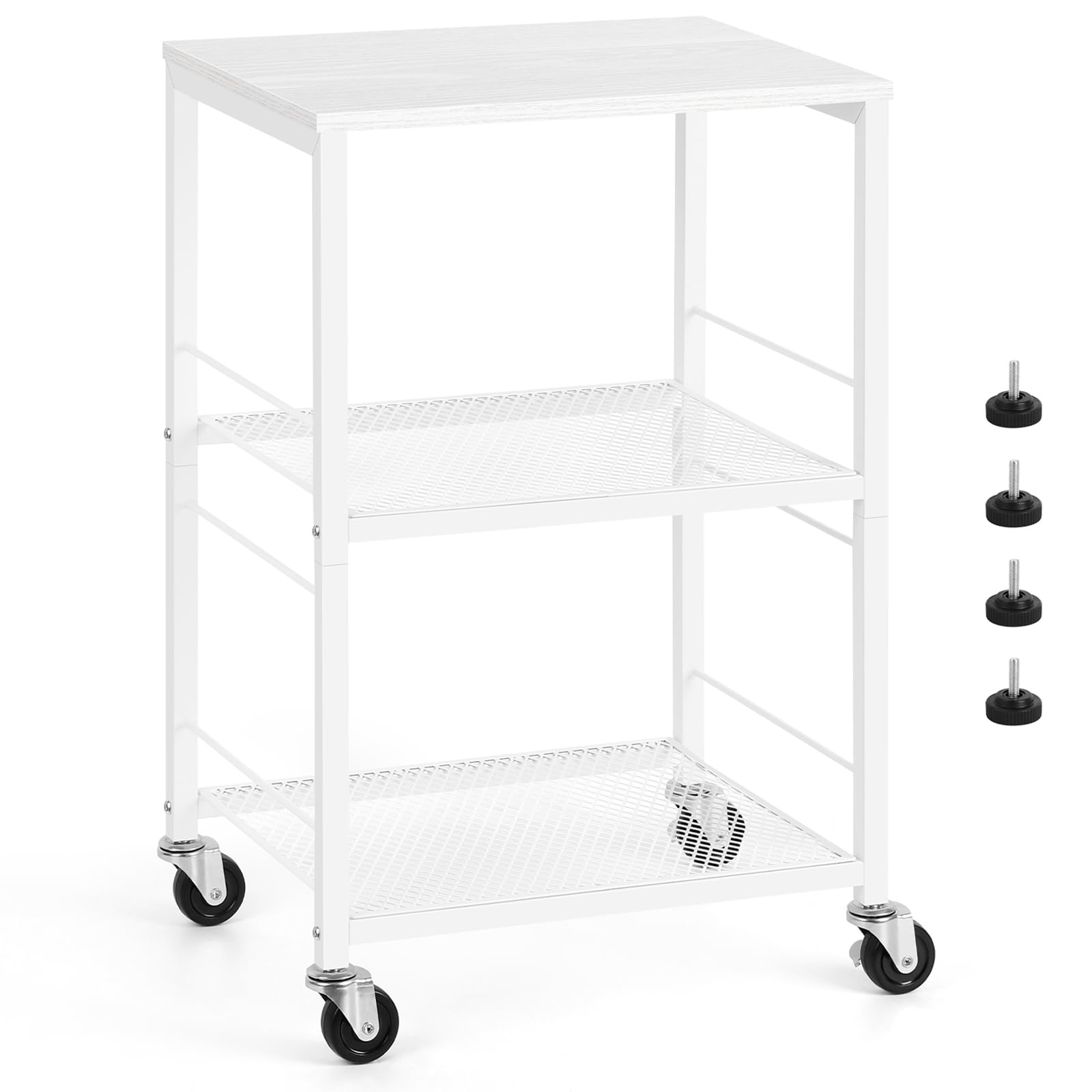 Side Table 3 Tier End Table Small with Wheels Rolling End Side Table with Storage Shelves White Night Stand for Kitchen Bedroom Bathroom Office Living Room