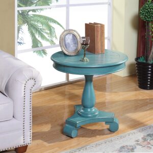 roundhill furniture rene round wood pedestal side table, teal, 26d x 26w x 26.5h in