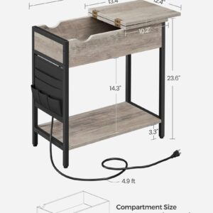 VASAGLE Side Table with Storage, End Table with USB Ports and Outlets, Nightstand with Charging Station, Fabric Bags, for Living Room, Bedroom, Greige and Black ULET310B02, 23.6 x 12.4 x 23.6 Inches