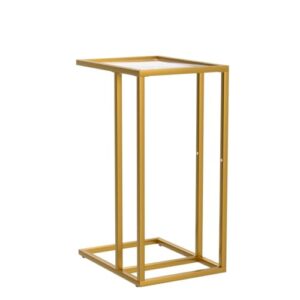 YMYNY C-Shaped End Table, Tempered Glass Sofa Side Table, nightstand for Small Place,Coffee Table for Hallway Office Bedroom Living Room, Metal Frame, Gold, 24.8 * 15.75 * 11.8" UHGD001G