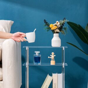 HMYHUM Acrylic Narrow Side Table for Small Spaces, 7" Wide Skinny Nightstand/Bedside Table for Bedroom, Slim Small End Table, 3 Tier, 15.7" L x 22.9" H, Clear