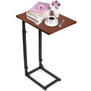 whearted adjustable c shaped end table - c table side table for couch and sofa, small coffee table with metal frame in living room, bedroom, bedside rustic brown