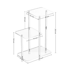 Eglaf Acrylic 3 Tiers Side Table - Square Step End Table - Clear Nightstand Small Bedside Table Accent Entryway Table, for Living Room, Bedroom, Hallway, 17'' L x 10'' W x 23.5'' H