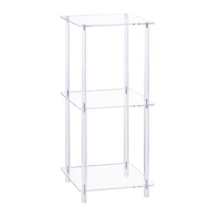 hmyhum acrylic side table for small spaces, 11.8" l x 11.8" w x 28" h, small nightstand/bedside/end table for living room, bedroom, 3-tier, square, clear