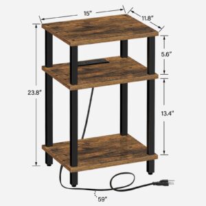 TUTOTAK End Table with Charging Station, Side Table with USB Ports and Outlets, Nightstand, 3-Tier Storage Shelf, Sofa Table for Small Space TB01BB042