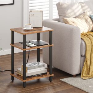 TUTOTAK End Table with Charging Station, Side Table with USB Ports and Outlets, Nightstand, 3-Tier Storage Shelf, Sofa Table for Small Space TB01BB042