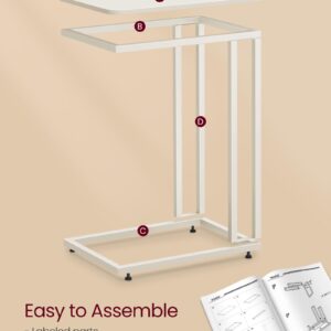 VASAGLE End Table, C Shaped TV Tray with Metal Frame Rolling Casters for Coffee Laptop Mobile Tablet, Industrial Side Table for Living Room Bedroom, 19.7 x 13.8 x 23.6 Inches, Cream White ULNT050W77