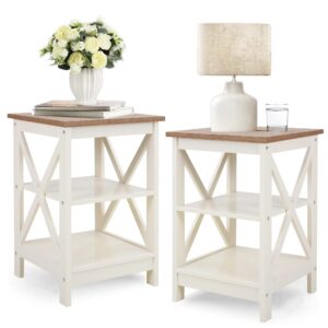 phi villa end table living room set of 2 - farmhouse bed side table nightstands for bedroom, ivory white small side table