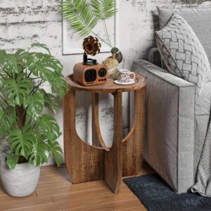 cozayh rustic farmhouse end table, french country accent side table for family, dinning or living room, small spaces, modern, round, brown end table