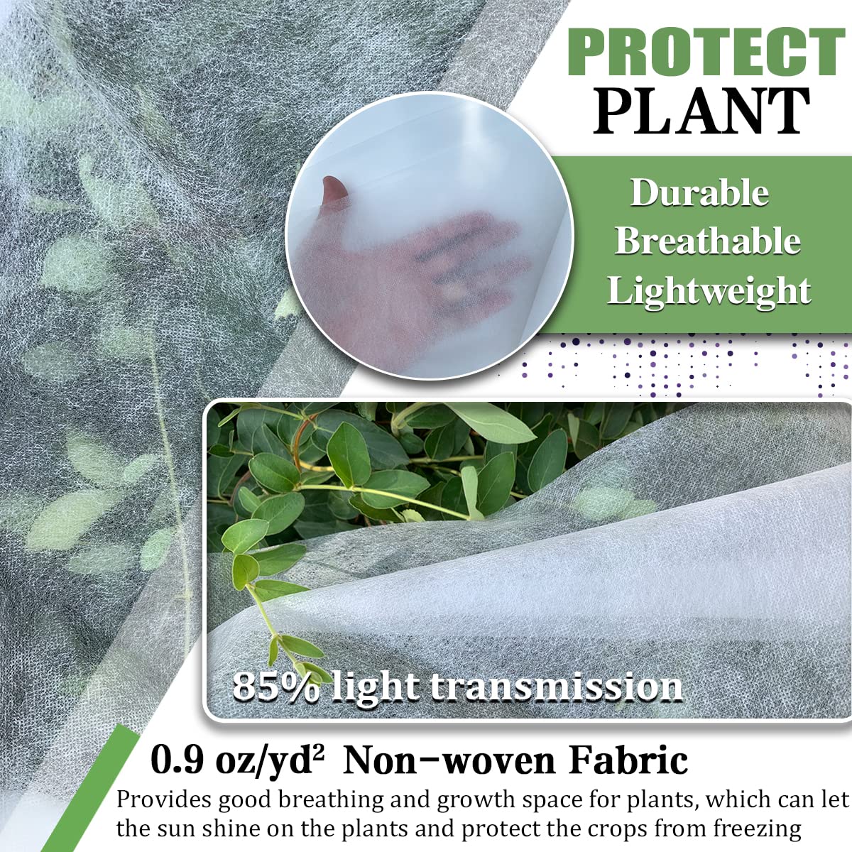 HORTIFAN Plant Covers Freeze Protection, 10FT x 50FT 0.9oz Reusable Floating Row Cover Plant Blankets Frost Cloth for Clod Winter Frost Sun Pest Protection