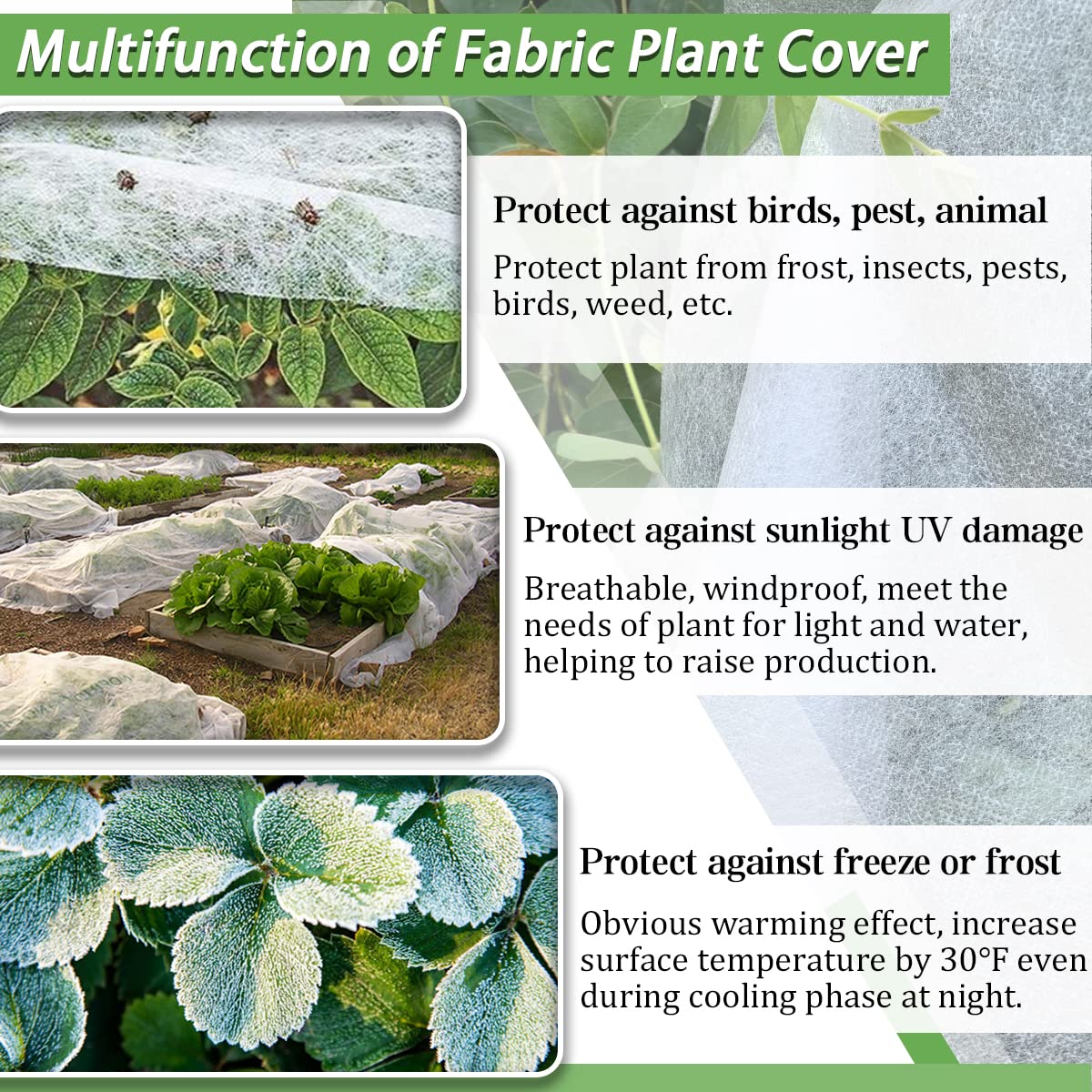 HORTIFAN Plant Covers Freeze Protection, 10FT x 50FT 0.9oz Reusable Floating Row Cover Plant Blankets Frost Cloth for Clod Winter Frost Sun Pest Protection