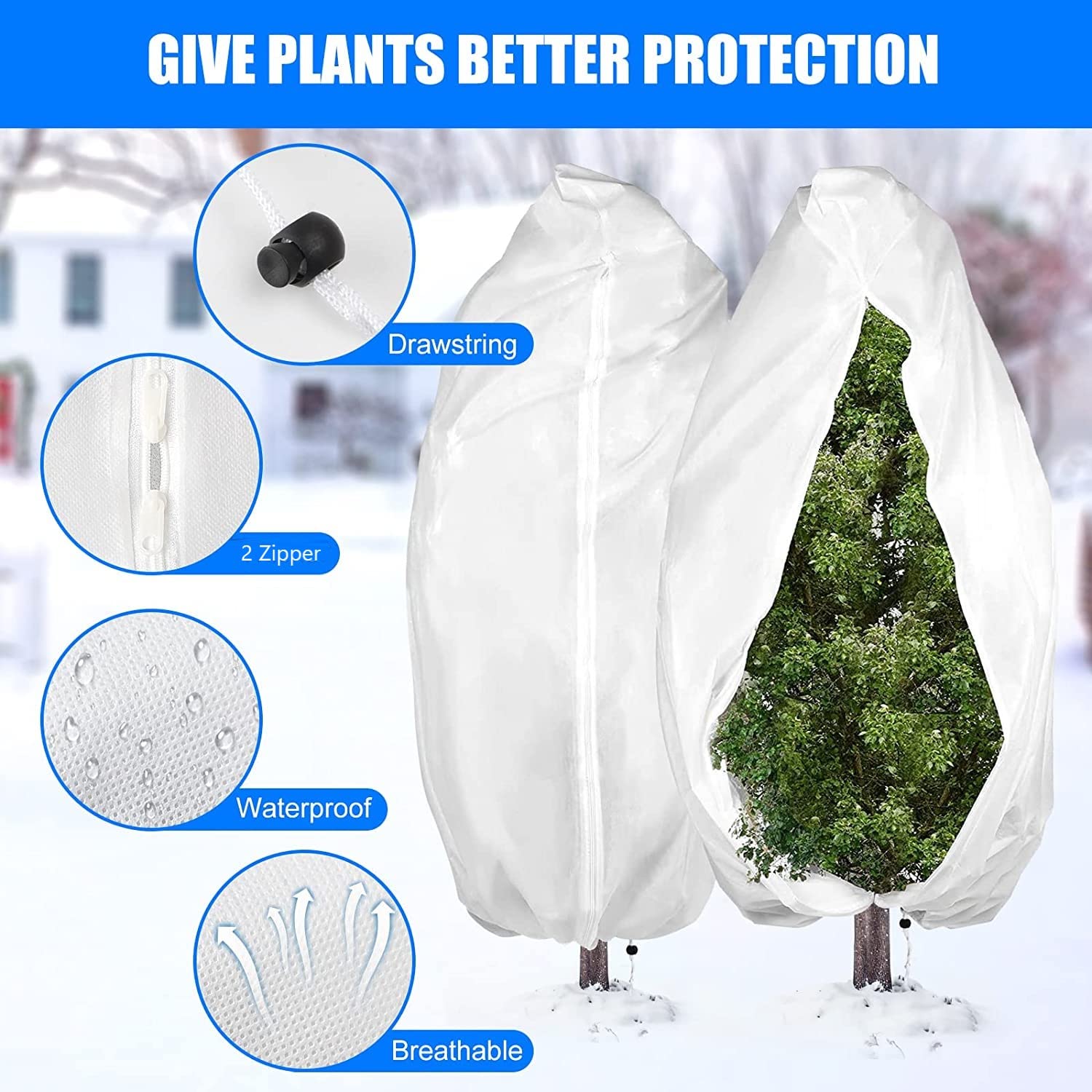 WOSCMI Plant Covers Freeze Protection 78.7" x 94.5"Large Frost Cloth for Plants Frost Blankets Tree Freeze Protection Winter Freezer Covers with Drawstring-2 Pack