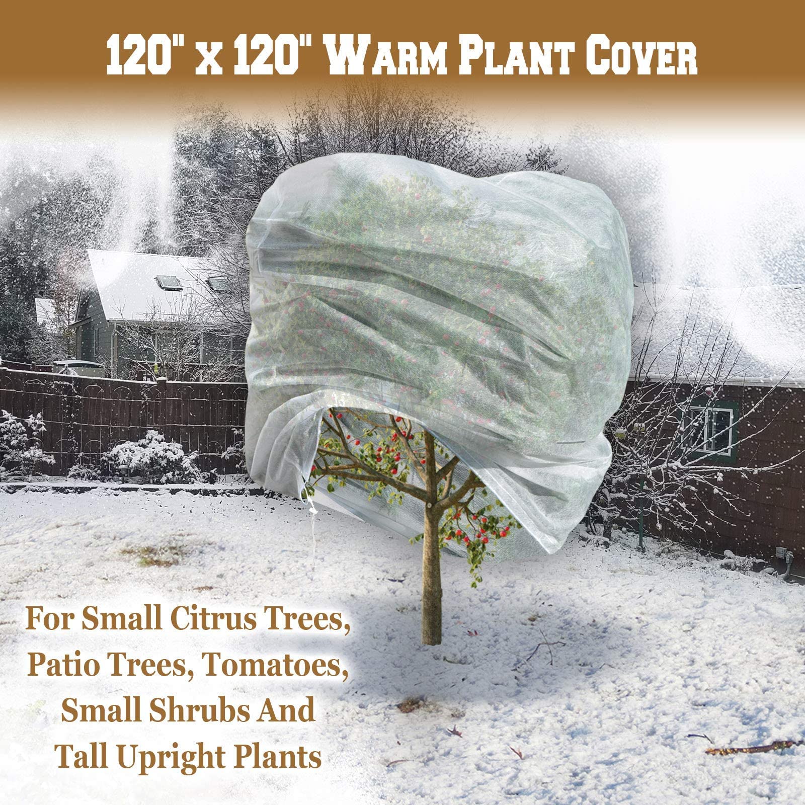 BenefitUSA Multi-Size Plant Covers Freeze Frost Protection,Warm Frost Cloth Plant Covers for Winter Frost Protection for Potted Plants Fruit Trees (120''x120'')