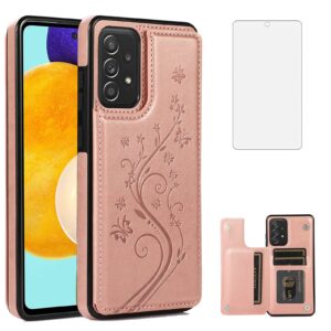 phone case for samsung galaxy a52 5g/4g with tempered glass screen protector and card holder wallet cover stand flip leather cell accessories glaxay a 52 g5 gaxaly 52a s52 cases women girl rose gold