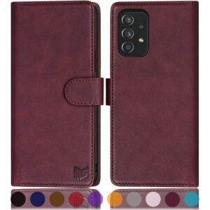 suanpot for samsung galaxy a52 4g& 5g leather wallet case with rfid credit card holder flip folio book phone case shockproof cover for women men for samsung a52 case wallet (red wine)