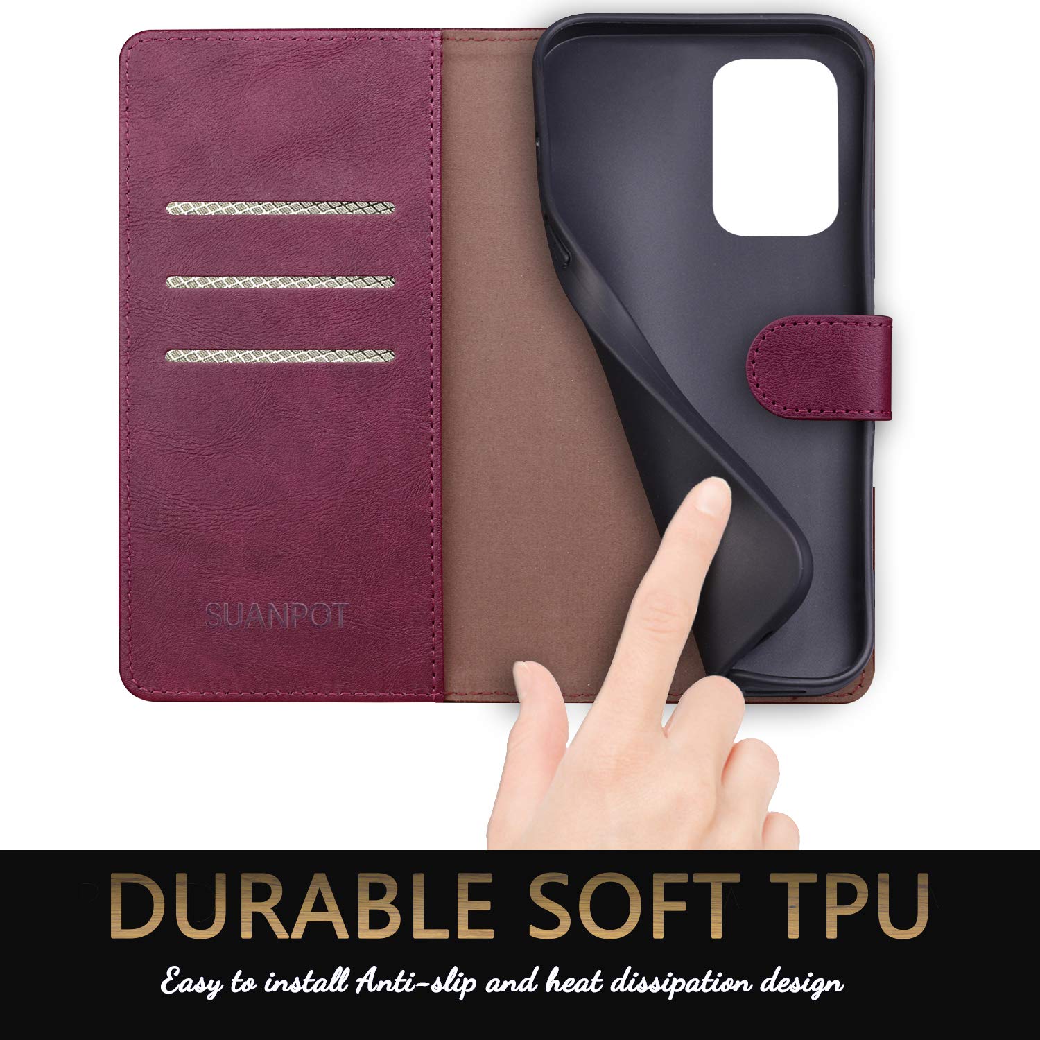 SUANPOT for Samsung Galaxy A52 4G& 5G Leather Wallet case with RFID Credit Card Holder Flip Folio Book Phone case Shockproof Cover for Women men for Samsung A52 case wallet (Red Wine)