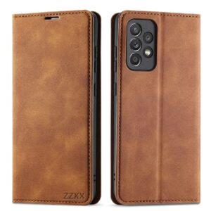 zzxx for samsung galaxy a52 5g case wallet,galaxy a52 wallet case with card holder kickstand magnetic soft leather flip fold case for samsung galaxy a52s 5g case(brown 6.5 inch)