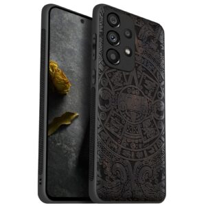 carveit wood case for samsung galaxy a52 5g & 4g case [natural wood & black soft tpu] shockproof protective cover unique wooden case compatible with galaxy a52s 5g case (mayan symbols-blackwood)