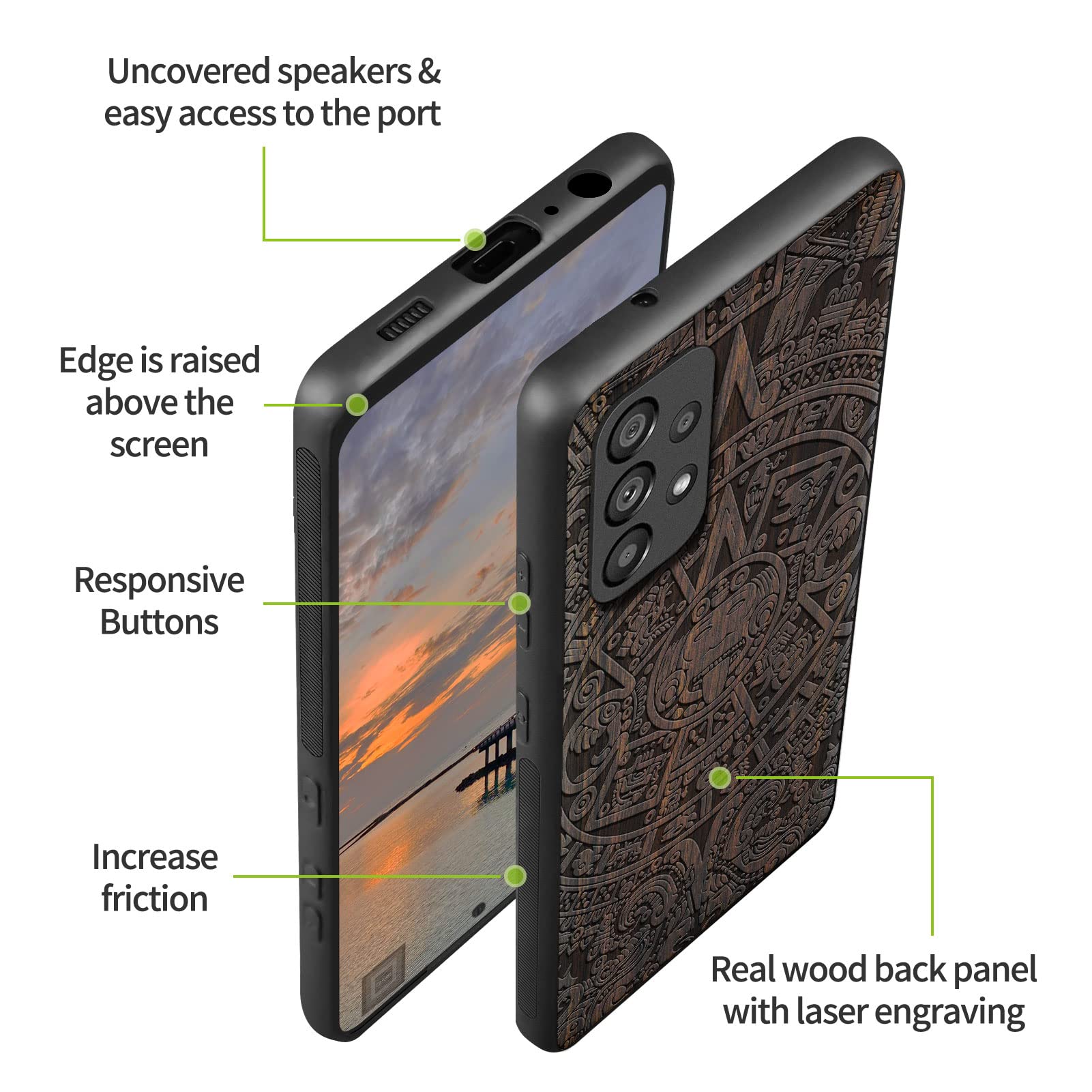 Carveit Wood Case for Samsung Galaxy A52 5G & 4G Case [Natural Wood & Black Soft TPU] Shockproof Protective Cover Unique Wooden Case Compatible with Galaxy A52s 5G Case (Mayan Symbols-Blackwood)