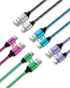 usb c charger cable 5pack(1.5/1.5/3/3/6ft) braided usb to type c chord fast charging cord android phone usbc wire for samsung galaxy a52 a14 a03s s23 s22 s21 s10 s9 s8 plus note10/9/8, pixel, moto, lg