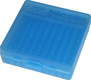 mtm p-100-9-24 ammo box 100 round flip-top 9mm 380 acp, clear blue , ‎5 x 5 x 5"