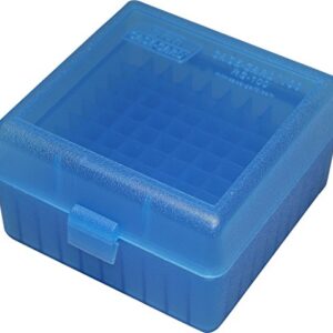 MTM 100 Round Rifle Ammo Box 17, 204, 223, 5.56x45, 6x47, Clear Blue