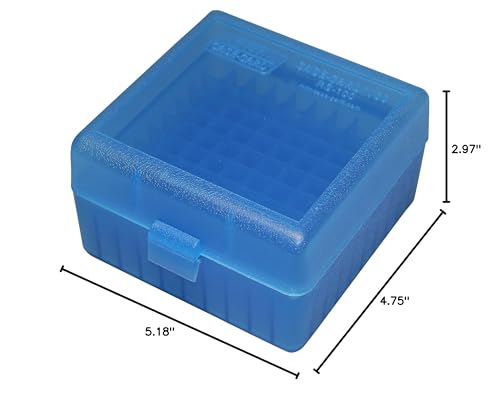 MTM 100 Round Rifle Ammo Box 17, 204, 223, 5.56x45, 6x47, Clear Blue