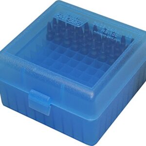 MTM 100 Round Rifle Ammo Box 17, 204, 223, 5.56x45, 6x47, Clear Blue