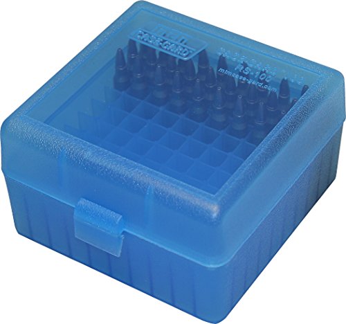 MTM 100 Round Rifle Ammo Box 17, 204, 223, 5.56x45, 6x47, Clear Blue