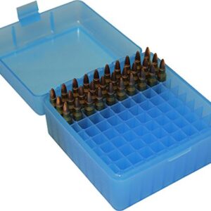 MTM 100 Round Rifle Ammo Box 17, 204, 223, 5.56x45, 6x47, Clear Blue