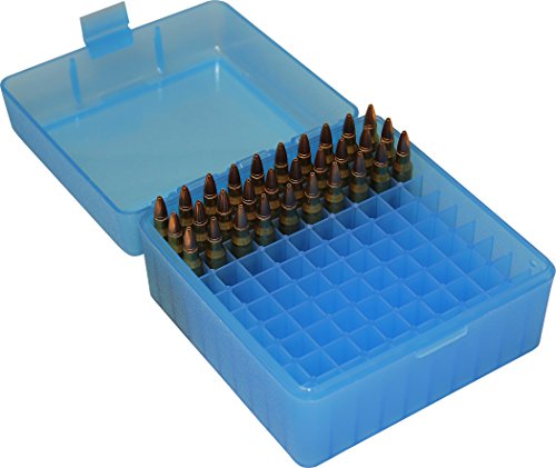 MTM 100 Round Rifle Ammo Box 17, 204, 223, 5.56x45, 6x47, Clear Blue