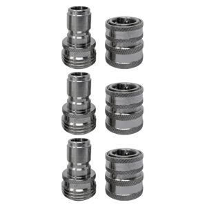 mtm hydro garden hose adapter 6 piece 3/4” quick connect fittings kit, stainless steel high pressure couplings and connectors for pressure washers and car detailing, 3x3