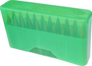 mtm 20 round slip-top rifle ammo box, clear green, large