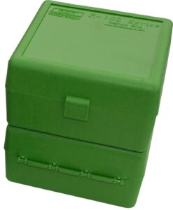 mtm case-gard rm-100 series medium rifle ammo box, 100 round, green, 3.05-inch